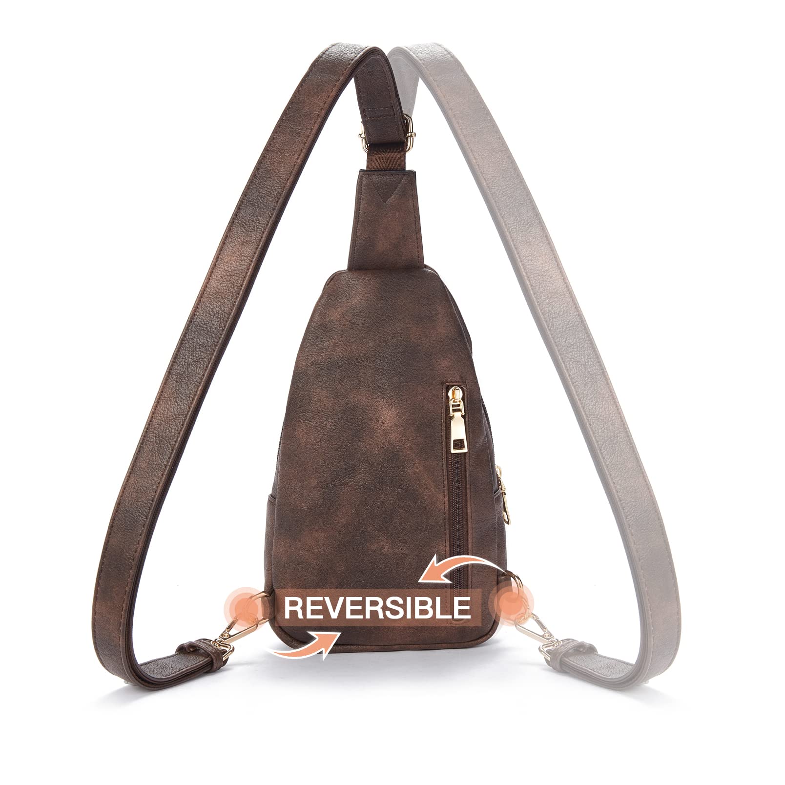 Telena Sling Bag Leather Fanny Pack Crossboday Backpack for Women Coffee