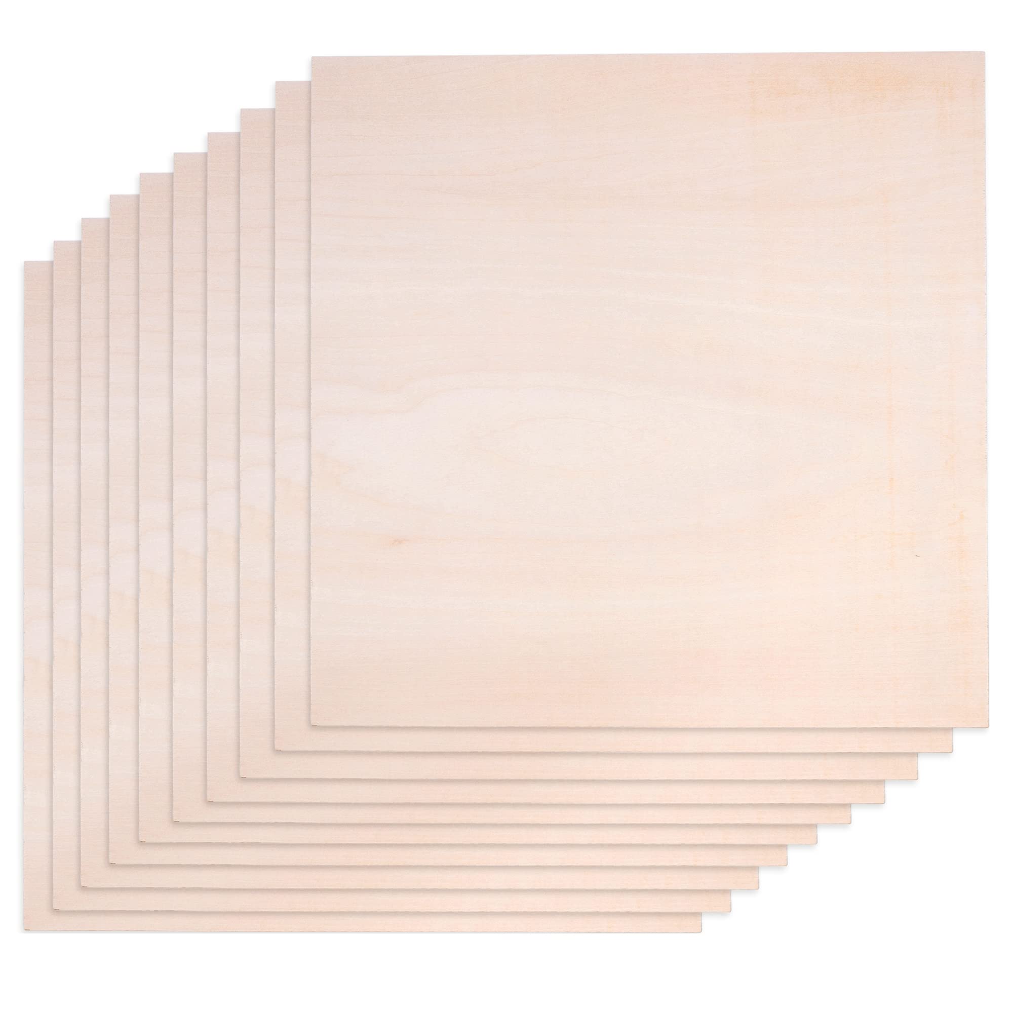 Basswood Sheets for Crafts - 10 Pack - 12 x 12 x 1/16 Inch - 1.5mm Thick Plywood Sheets with Smooth Surfaces - Bass Wood for Laser Cutting, Wood Burning, Architectural Models, Staining, Drawing