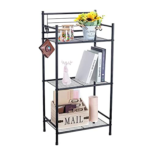 L&H UNICO 3-Shelf Tier Standing Unit Storage Wire Shelving Multipurpose Rack Organizer with 4-Hooks for Bathroom Laundry Kitchen Office, Black