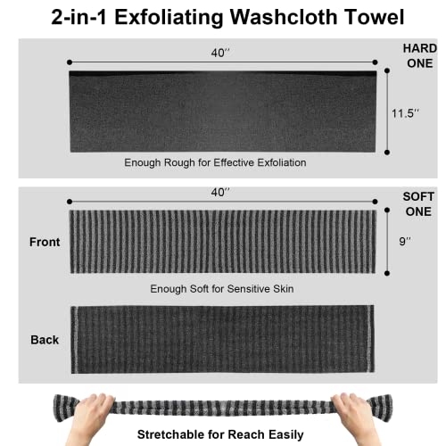 Yiclick 2 Pack Exfoliating Washcloth Towel - Exfoliating Body Scrubber Exfoliator, Loofah Sponge Wash Cloth, Korean & Japanse & African Net Sponge Rag - Soft+Rough Back Scrubber Washer for Shower Bath