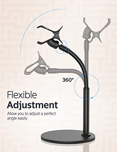 Cell Phone Stand, Gooseneck Flexible Arm Universal Phone Holder, Angle Height Adjustable Phone Stand for Desk, Lazy Bracket Holder, Aluminum Alloy Phone Holder Compatible with 3.5"-6.7" Devices(Black)