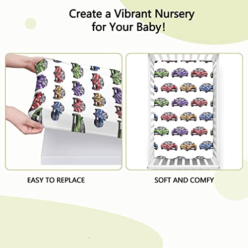 Cars Themed Fitted Mini Crib Sheets,Portable Mini Crib Sheets Soft & Stretchy Fitted Crib Sheet-Crib Mattress Sheet or Toddler Bed Sheet, 24β x38β,Fern Green Purple Red