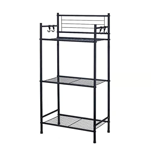 L&H UNICO 3-Shelf Tier Standing Unit Storage Wire Shelving Multipurpose Rack Organizer with 4-Hooks for Bathroom Laundry Kitchen Office, Black