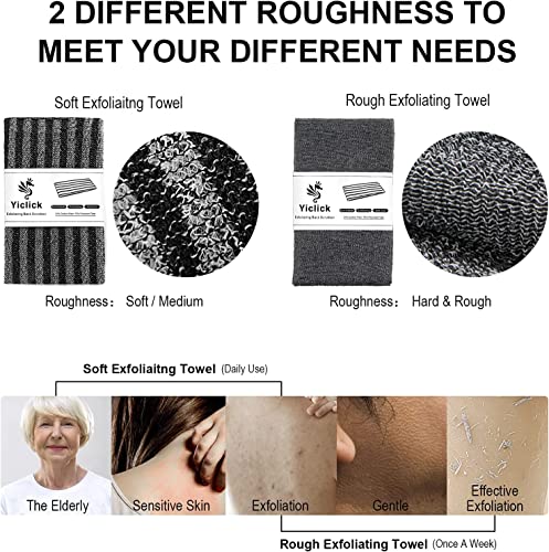 Yiclick 2 Pack Exfoliating Washcloth Towel - Exfoliating Body Scrubber Exfoliator, Loofah Sponge Wash Cloth, Korean & Japanse & African Net Sponge Rag - Soft+Rough Back Scrubber Washer for Shower Bath
