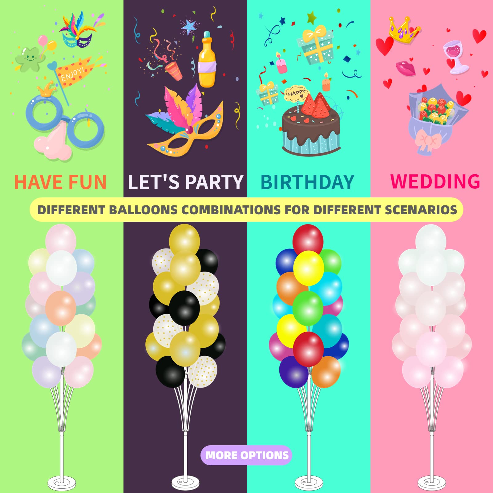 Balloon Column Stand Kit Set of 2 - Balloon Stand with Base, and Pole,Balloon Tower Backdrop Decoration for Wedding, Baby Shower, Birthday Party, or Bachelorette Parties (No Balloon)