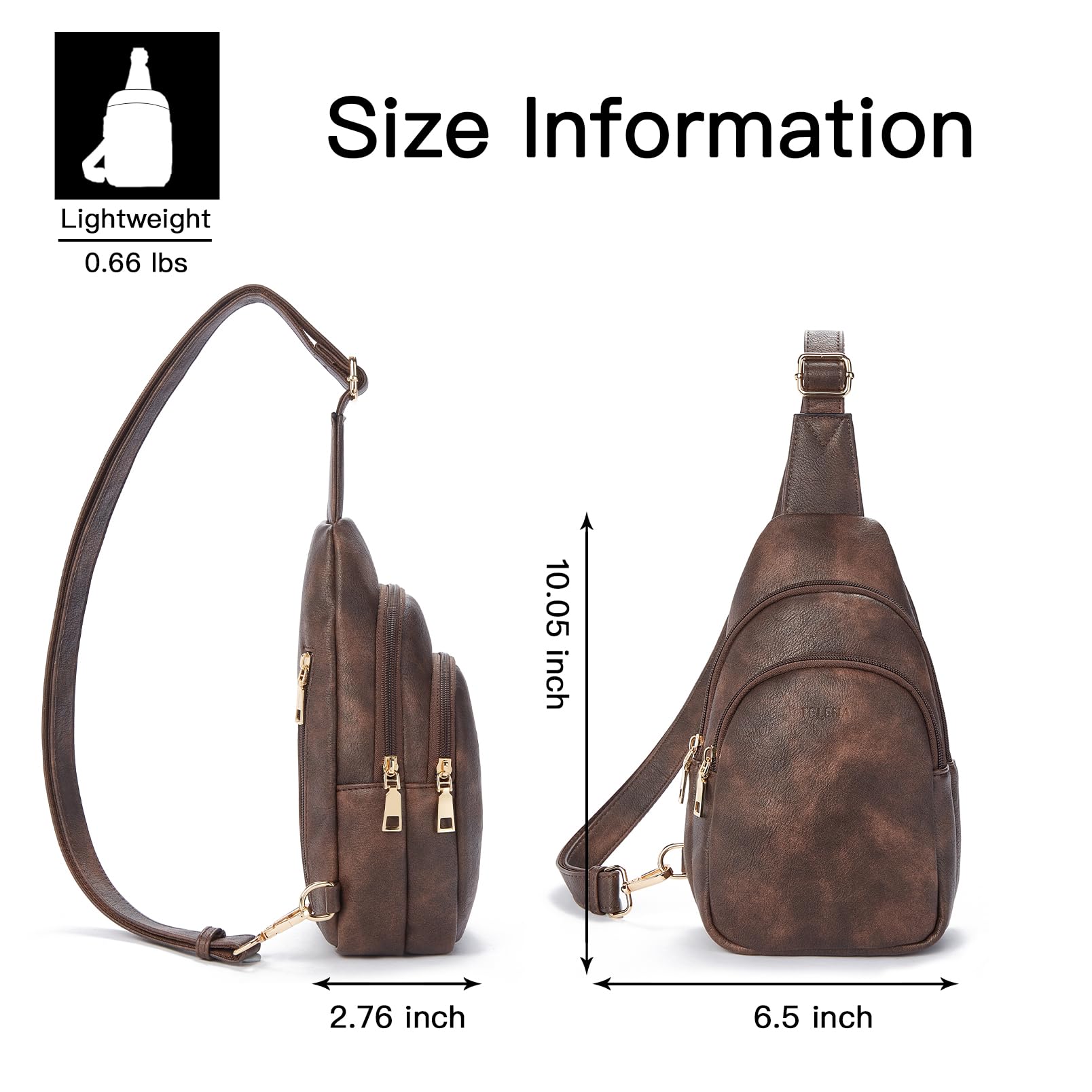 Telena Sling Bag Leather Fanny Pack Crossboday Backpack for Women Coffee