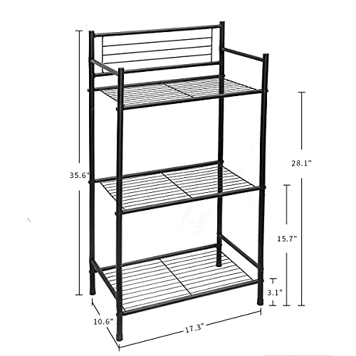 L&H UNICO 3-Shelf Tier Standing Unit Storage Wire Shelving Multipurpose Rack Organizer with 4-Hooks for Bathroom Laundry Kitchen Office, Black