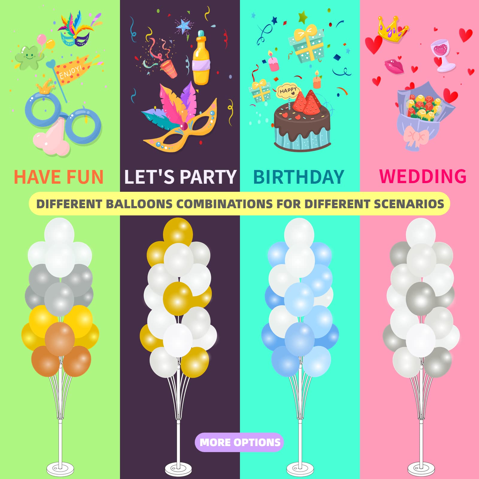 Balloon Column Stand Kit Set of 2 - Balloon Stand with Base, and Pole,Balloon Tower Backdrop Decoration for Wedding, Baby Shower, Birthday Party, or Bachelorette Parties (No Balloon)