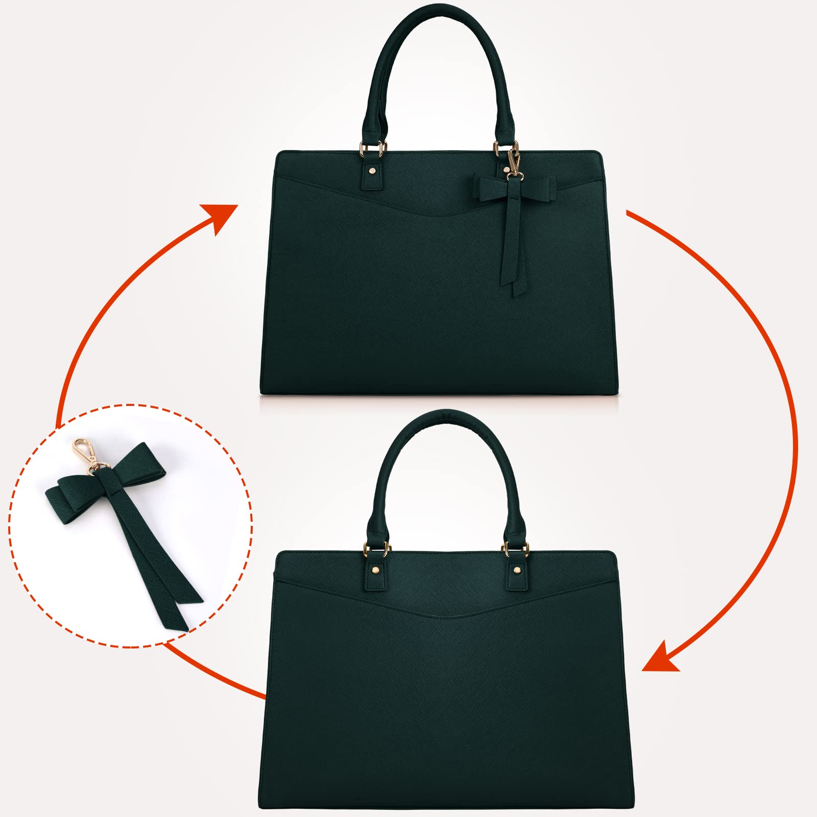 RAINSMORE Laptop Bag for Women 15.6 Inch PU Tote Bag Business Work Bag Waterproof Briefcase Computer Tote Lightweight Handbag Shoulder, Dark Green