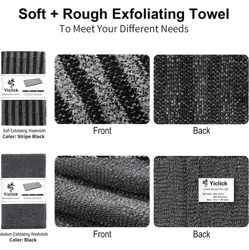Yiclick 2 Pack Exfoliating Washcloth Towel - Exfoliating Body Scrubber Exfoliator, Loofah Sponge Wash Cloth, Korean & Japanse & African Net Sponge Rag - Soft+Rough Back Scrubber Washer for Shower Bath