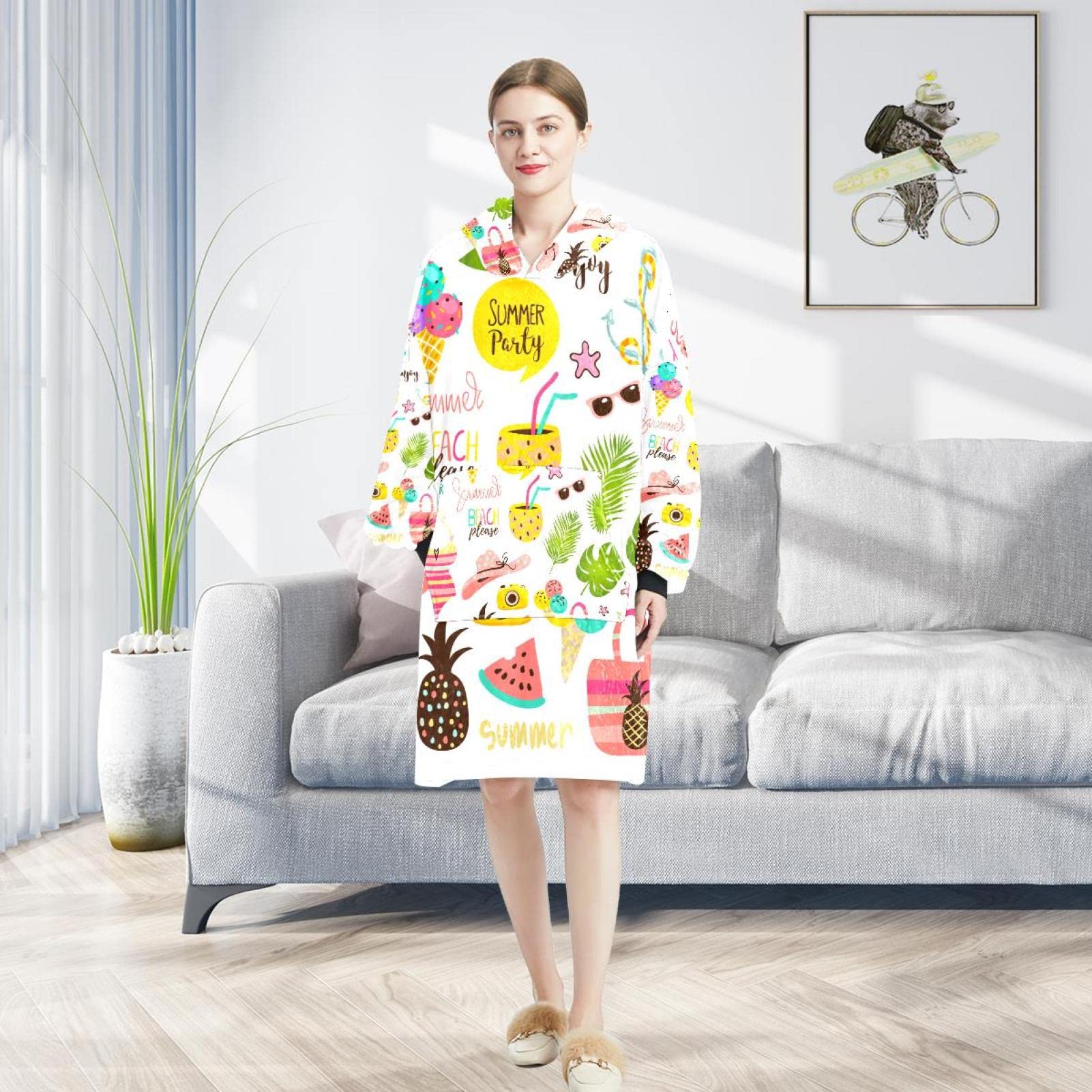 Wearable Blanket Hoodie Tropical Summer Beach Oversized Hooded for Women,Comfy Sweatshirt