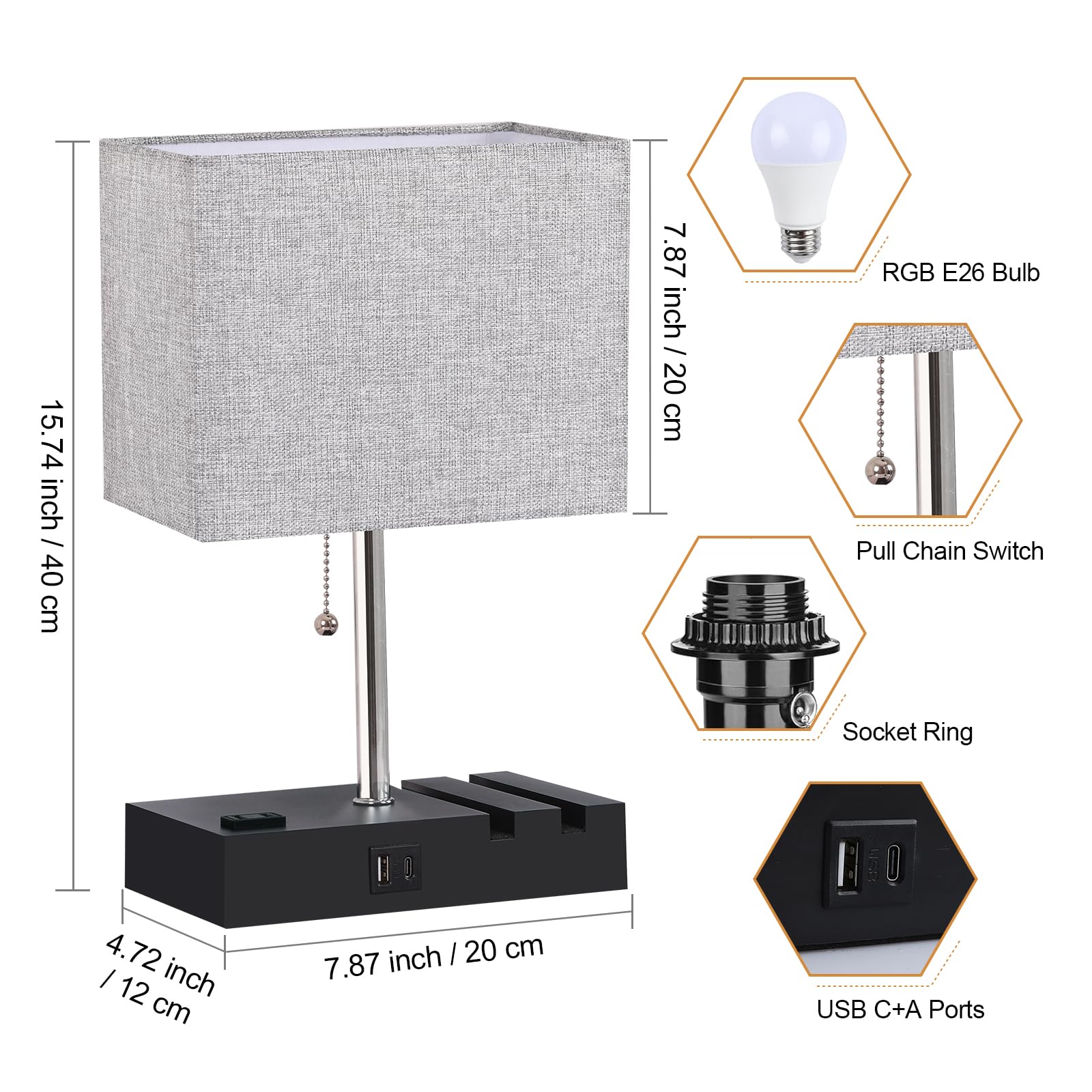 NEWREACH RGB Smart Table Lamp with Remote Control - Alexa Lamp for Bedroom with Voice & APP Control & Music Sync, Dimmable Nightstand Lamp with Charging Station for Living Room, Alexa Bulb Included