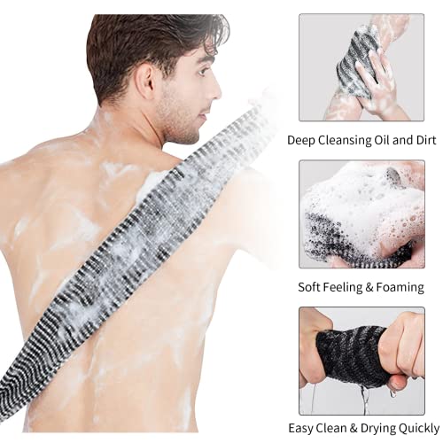 Yiclick 2 Pack Exfoliating Washcloth Towel - Exfoliating Body Scrubber Exfoliator, Loofah Sponge Wash Cloth, Korean & Japanse & African Net Sponge Rag - Soft+Rough Back Scrubber Washer for Shower Bath