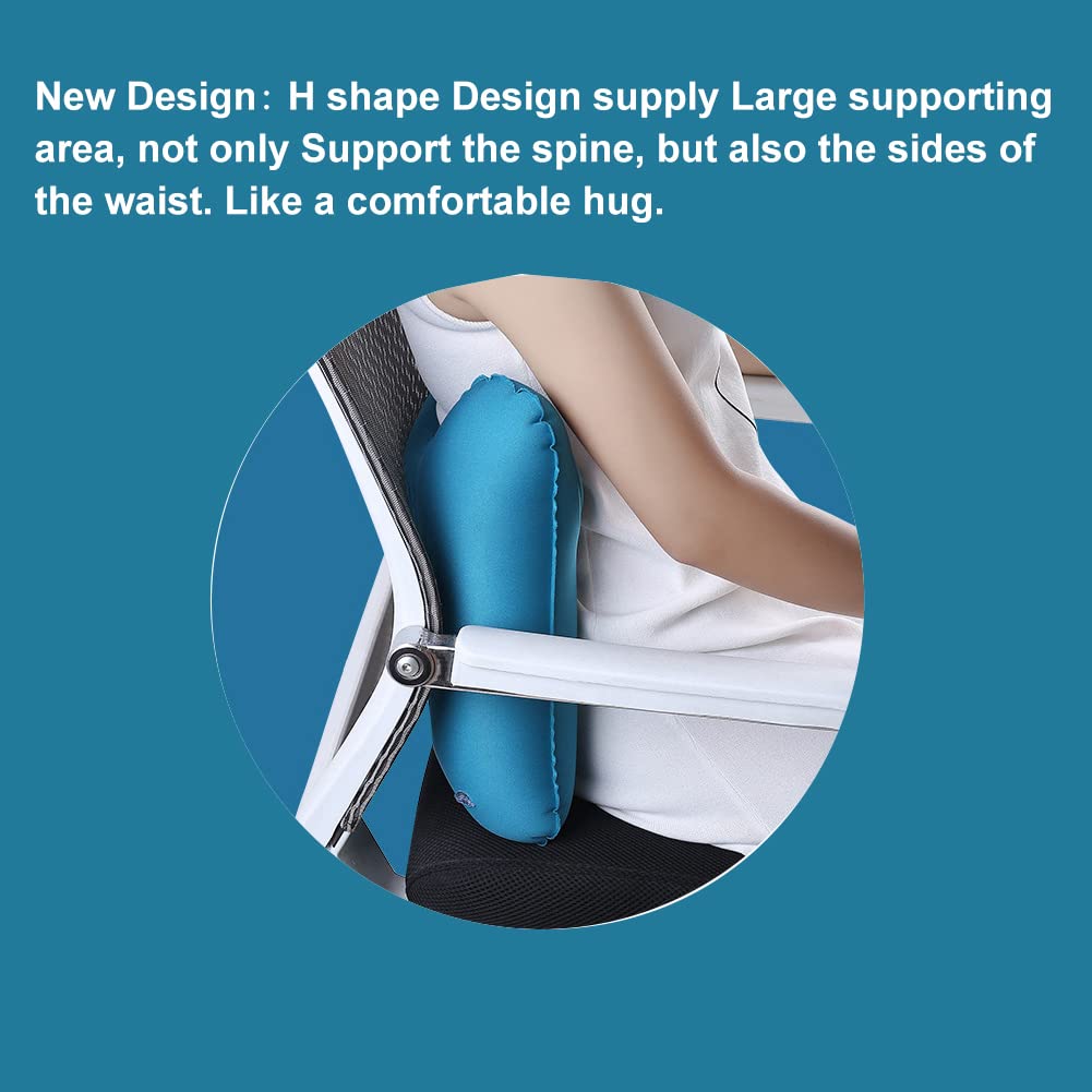 FLMAIPU Inflatable Travel Pillow, Lumbar Support Air Pillow for Traveling Airplanes/Cars/Buses/Trains/Office (Blue Reef)