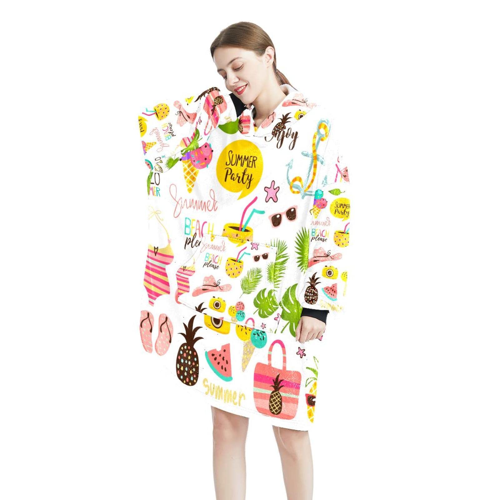 Wearable Blanket Hoodie Tropical Summer Beach Oversized Hooded for Women,Comfy Sweatshirt