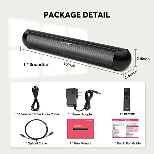 wogree 16 Inches Mini Bluetooth 5.0 TV Speakers Soundbar, Small Sound Bars for TV, with LED Display for Bedroom, Living Room, Kitchen and Other Small Space
