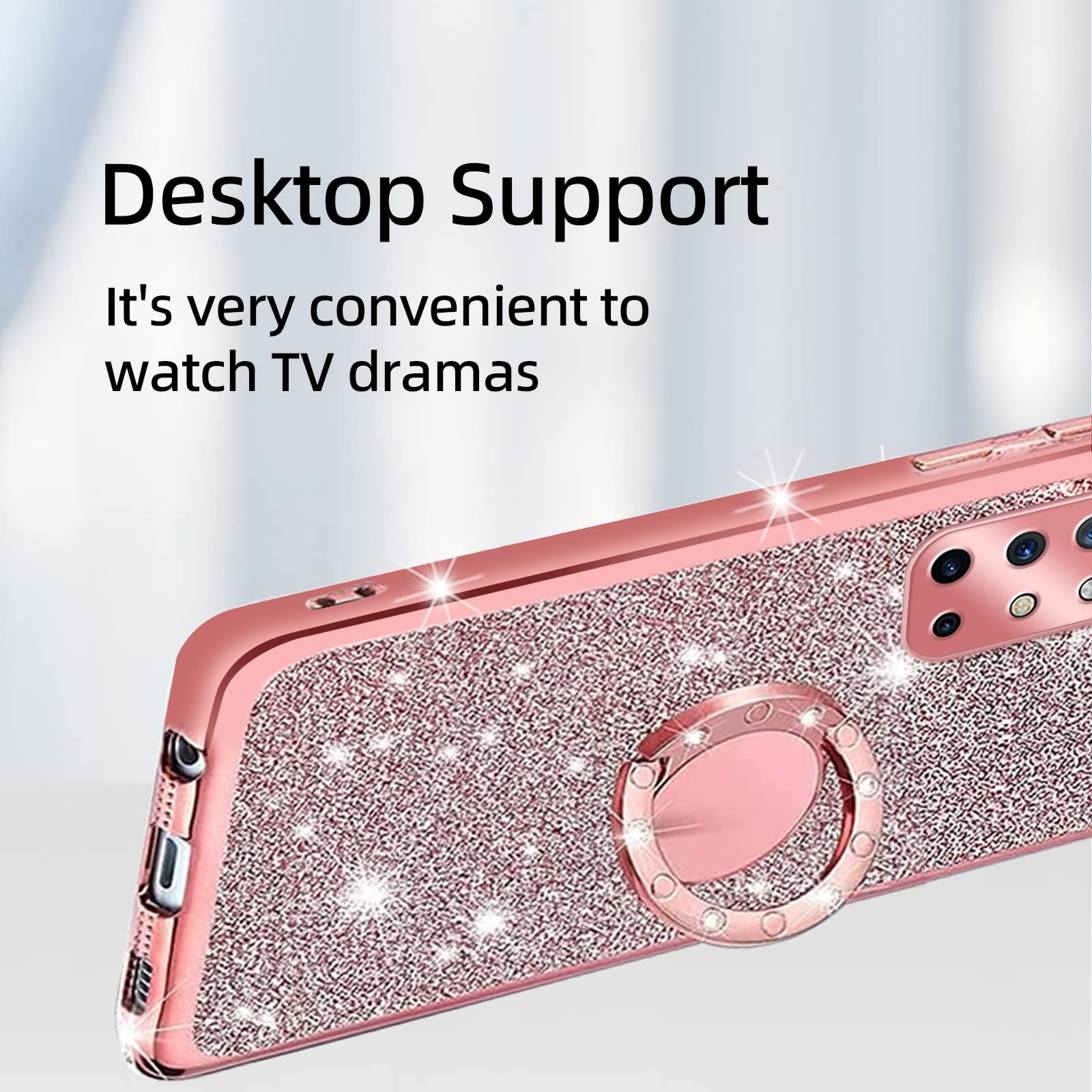 KuDiNi Oneplus 8T Case, Glitter Rose Crystal Soft Clear TPU Protective Cover with Kickstand for Oneplus 8T (2020)