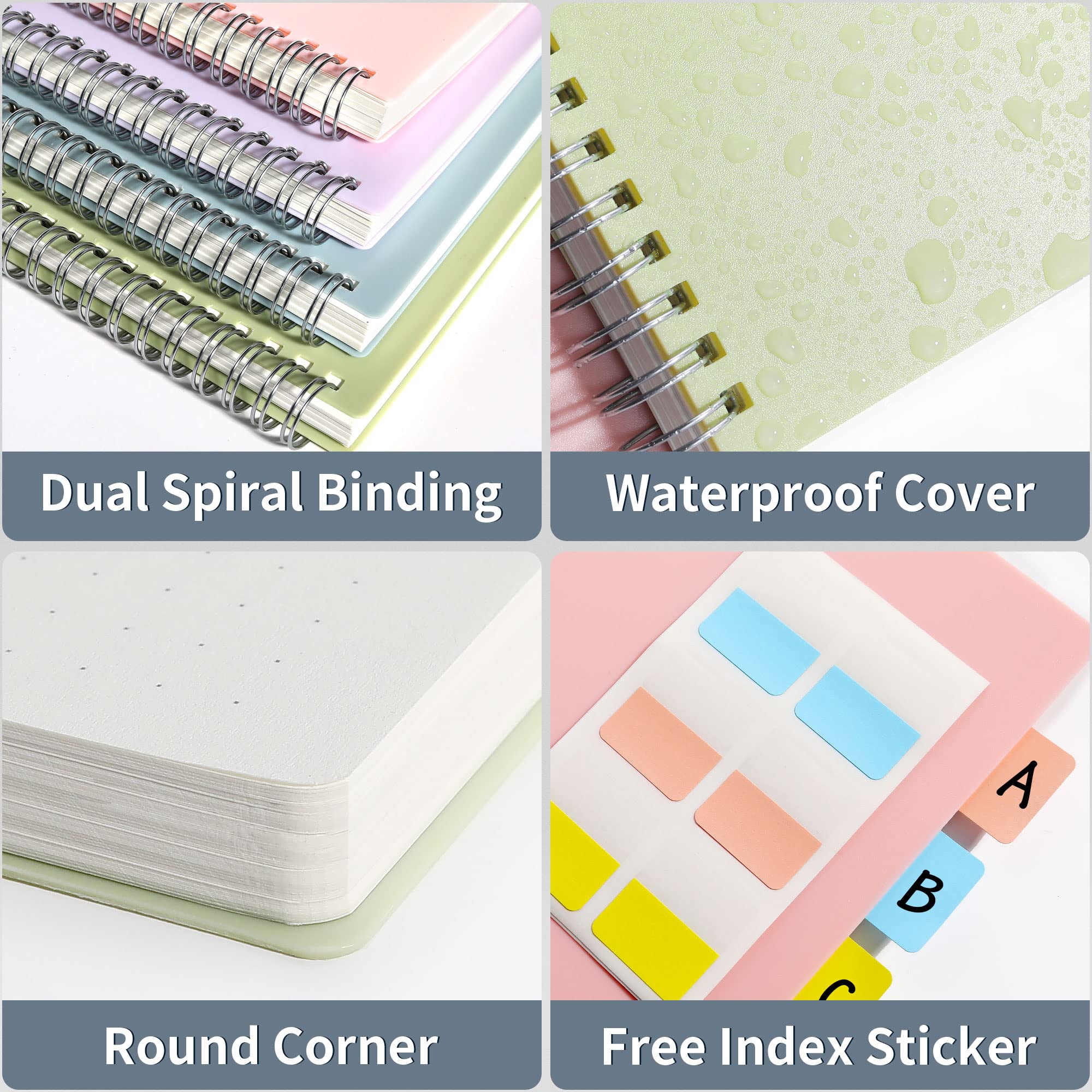 SUNEE Dotted Spiral Notebook - 4 Pack Large Bullet Journals 8.5 x 11 Inches 5 x 5mm Dot Grid Paper 80 Sheets/160 Pages - Journals for Study and Notes (pink, blue, green, purple)