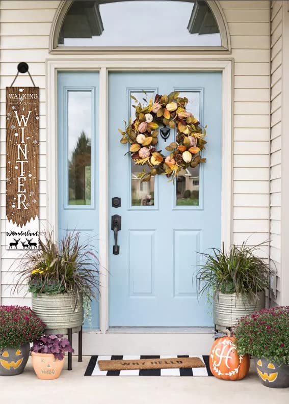 Isaric Winter Decor,Christmas Vertical Porch Sign,8*48Inch Tall Rustic Farmhouse Style Hanging,Walking In A Winter Wonderland Vertical Porch Sign,Front Door, Wall