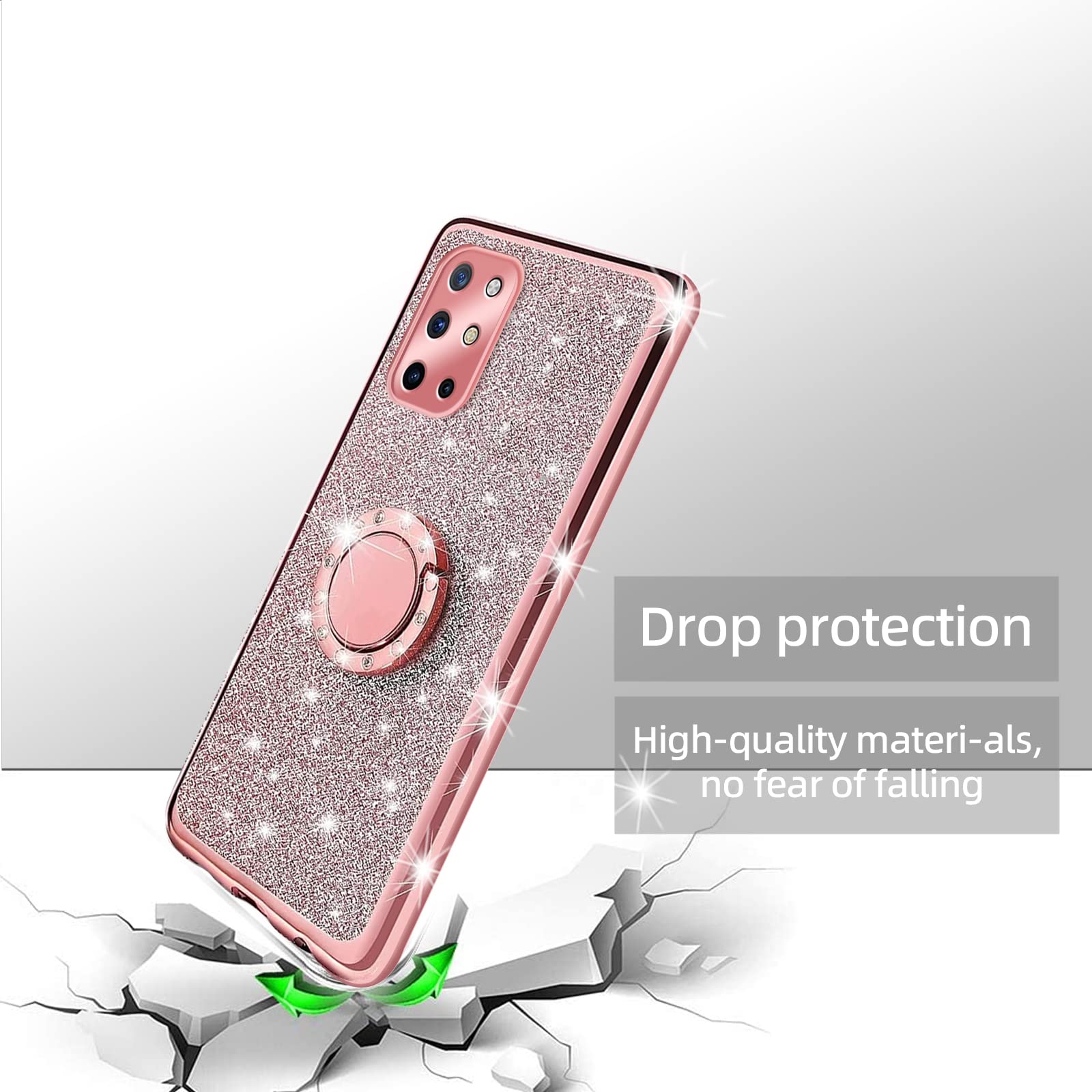 KuDiNi Oneplus 8T Case, Glitter Rose Crystal Soft Clear TPU Protective Cover with Kickstand for Oneplus 8T (2020)