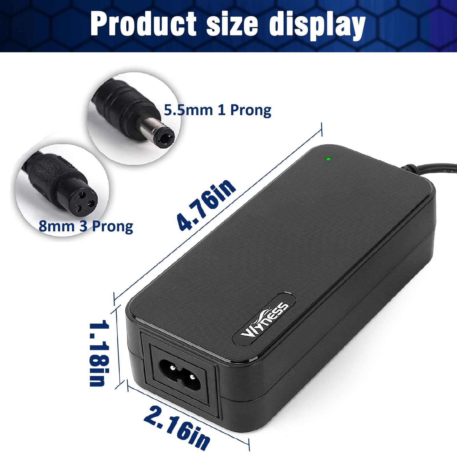 WYNESS 42V 2A Electric Scooter Charger for Gotrax GXL V2, G2, G3, G4, Apex, Glider, XR Elite, 2 Plugs for All 36 Volt Lithium Battery