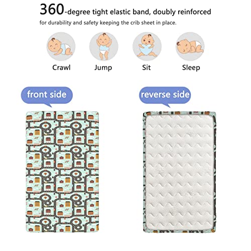 Car Race Track Themed Fitted Crib Sheet,Standard Crib Mattress Fitted Sheet Soft Toddler Mattress Sheet Fitted-Crib Mattress Sheet or Toddler Bed Sheet, 28β x52β,Multicolor