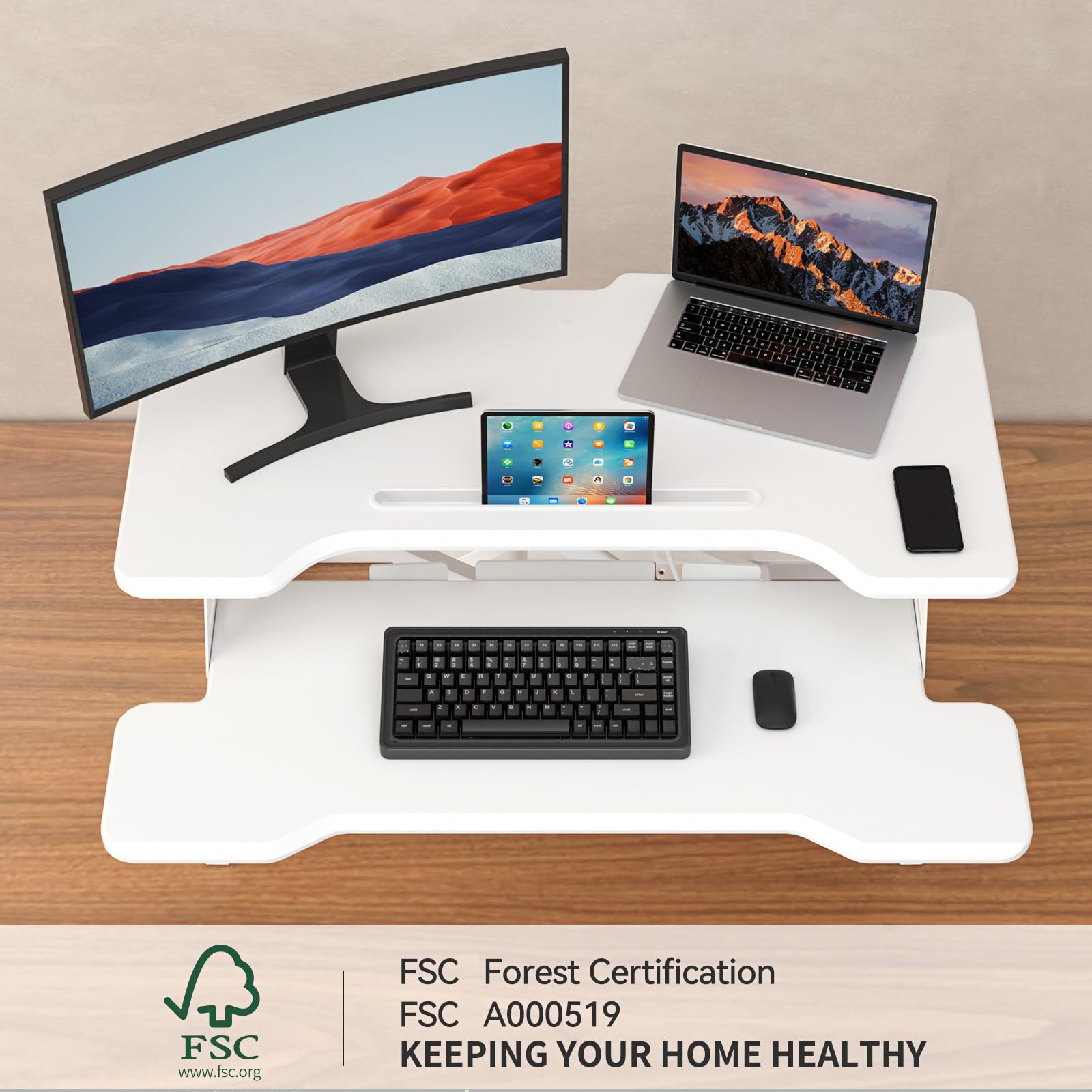 JYLH JOYSEEKER Standing Desk Converter 30 Inches Sit Stand Desk Riser, Height Adjustable Sit Stand Desktop Riser Workstation for Home Office with Keyboard Tray for Laptop, White