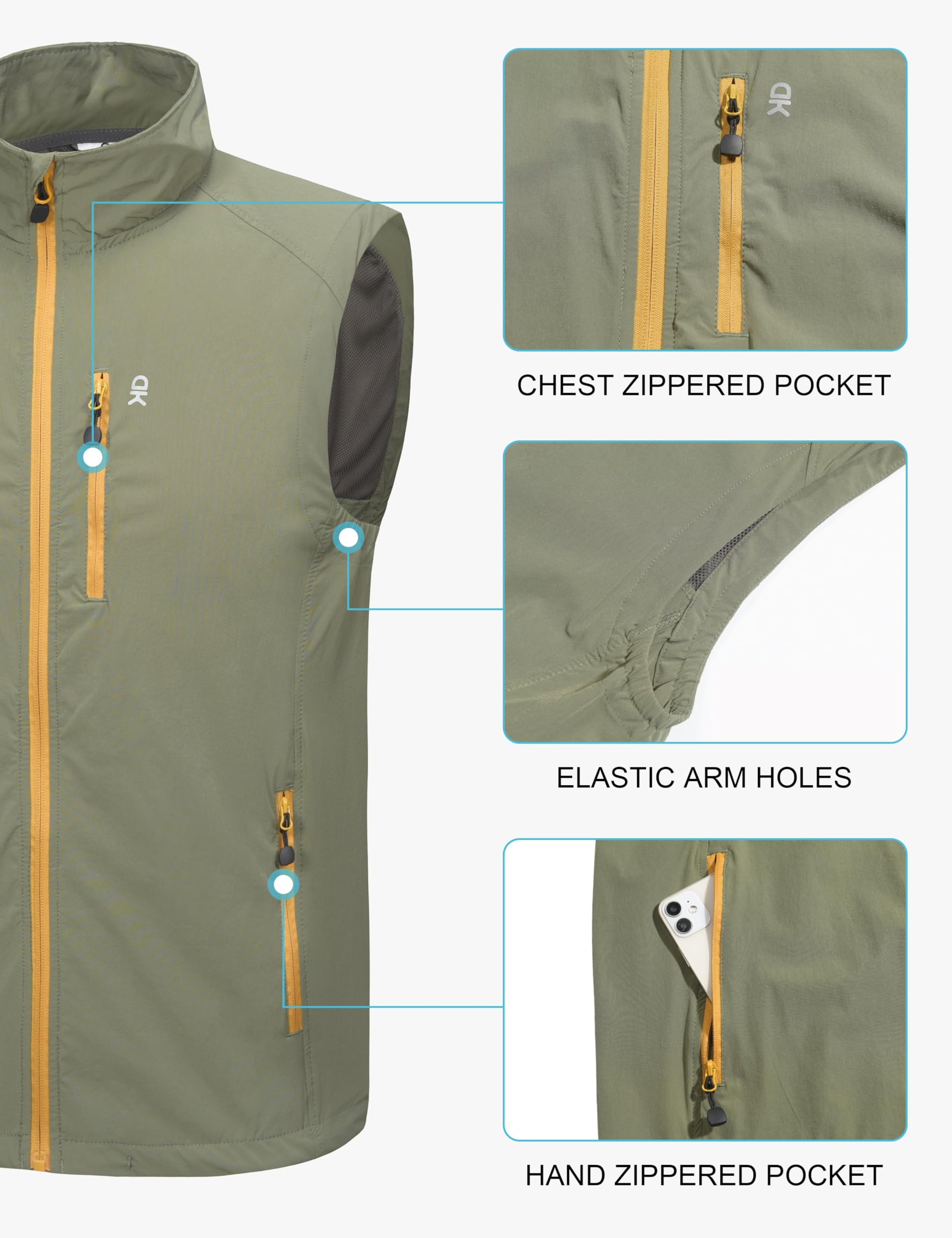 Little Donkey Andy Men's Quick Dry Vest Sleeveless Summer Stretchy Windproof Jacket for Golfing Cycling Running Laurel Oak S