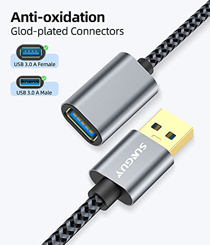 SUNGUY 5Gbps USB 3.0 Extension Cable 1.5FT, USB A Male to Female Extension Cord, USB Extender High Data Transfer Braided Compatible for Hard Drive, Flash Drive, Keyboard, Mouse, Printer, Camera, Xbox