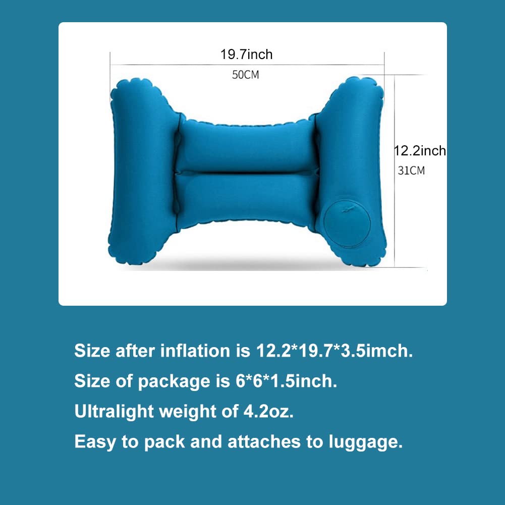 FLMAIPU Inflatable Travel Pillow, Lumbar Support Air Pillow for Traveling Airplanes/Cars/Buses/Trains/Office (Blue Reef)