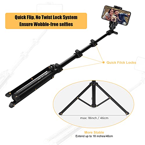 PHOPIK Phone Tripod Stand : Selfie Stick Tripod,Phone Tripod Extendable Camera & Cell Phone Tripod Stand for iPhone & Android Phone, Heavy Duty Aluminum, Lightweight
