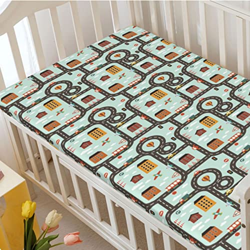 Car Race Track Themed Fitted Crib Sheet,Standard Crib Mattress Fitted Sheet Soft Toddler Mattress Sheet Fitted-Crib Mattress Sheet or Toddler Bed Sheet, 28β x52β,Multicolor