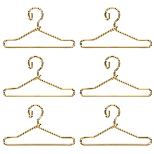 EXCEART 50pcs Mini Doll Clothes Hangers Metal Doll Gown Dress Outfit Holders Toys Hanging Rack Dollhouse Accessory 40mm ( Golden )