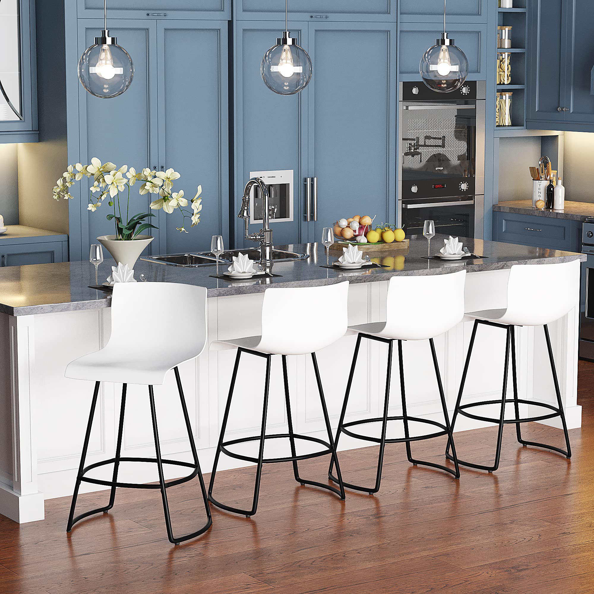POINTANT Bar Stools Set of 4 Bar Stools Counter Height Bar Stools Modern Swivel Bar Stools Bar Chairs with Back Plastic 24" Metal Bar Stools Counter Height,White
