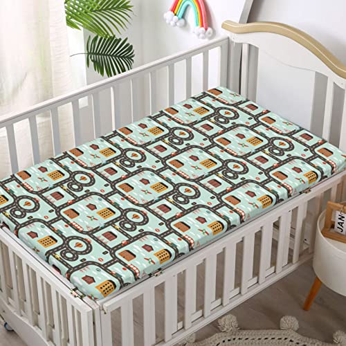 Car Race Track Themed Fitted Crib Sheet,Standard Crib Mattress Fitted Sheet Soft Toddler Mattress Sheet Fitted-Crib Mattress Sheet or Toddler Bed Sheet, 28β x52β,Multicolor