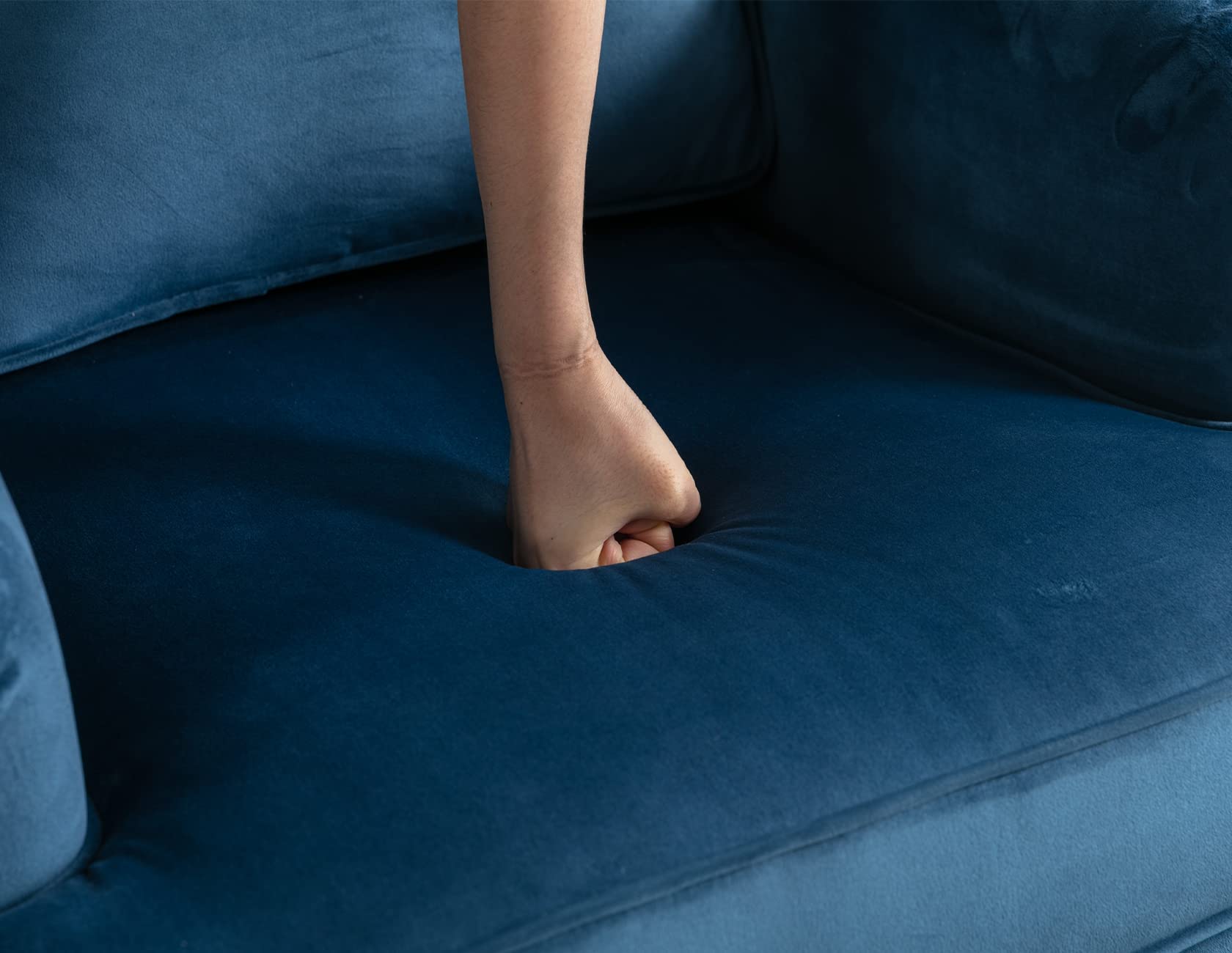 Kmax Accent Chair Velvet Modern Arm Sofa Chair Comfy Single Club Chair with Thick Cushion for Living Room Bedroom, Blue