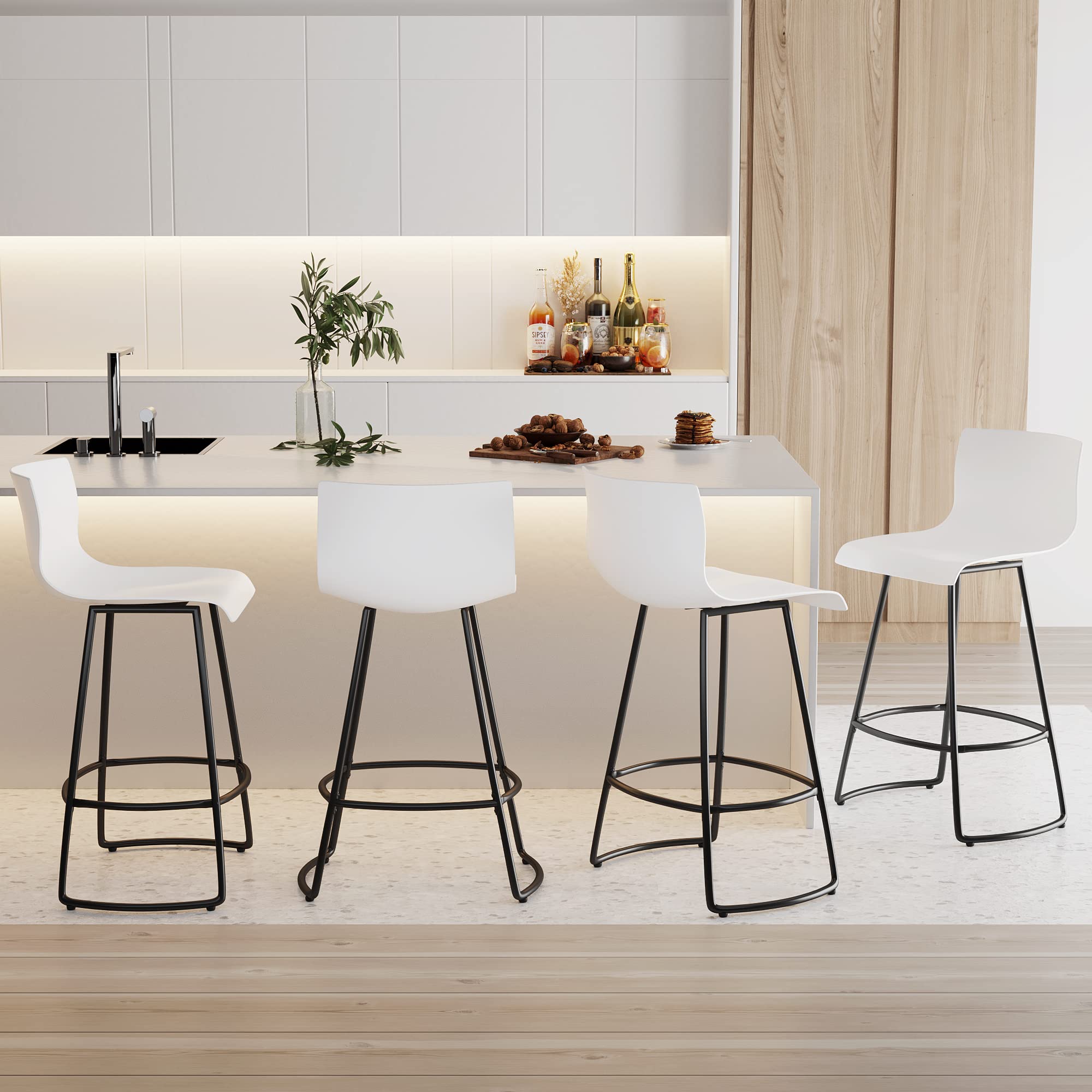 POINTANT Bar Stools Set of 4 Bar Stools Counter Height Bar Stools Modern Swivel Bar Stools Bar Chairs with Back Plastic 24" Metal Bar Stools Counter Height,White