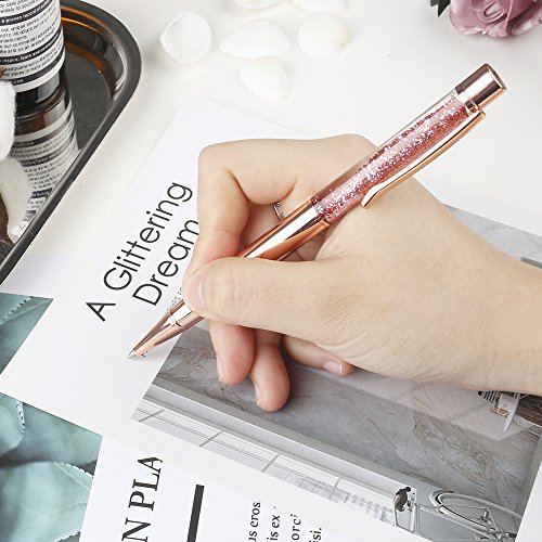 Ballpoint Pens, BYSOU 4pcs Rose Gold Metal Pen Refills Bling Dynamic Liquid Sand Pen Black Ink for Office Supplies
