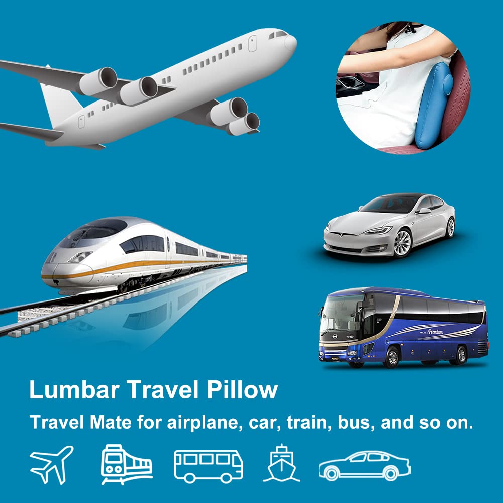 FLMAIPU Inflatable Travel Pillow, Lumbar Support Air Pillow for Traveling Airplanes/Cars/Buses/Trains/Office (Blue Reef)