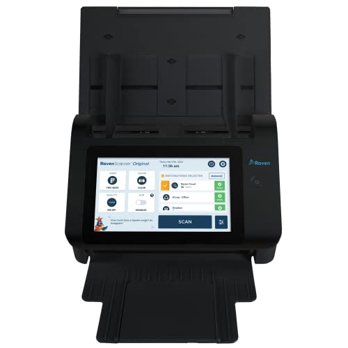 Raven Original Document Scanner - Huge Touchscreen, Color Duplex Feeder (ADF), Wireless Scanning to Cloud, WiFi, Ethernet, USB, Home or Office Desktop (2nd Gen) (Renewed)
