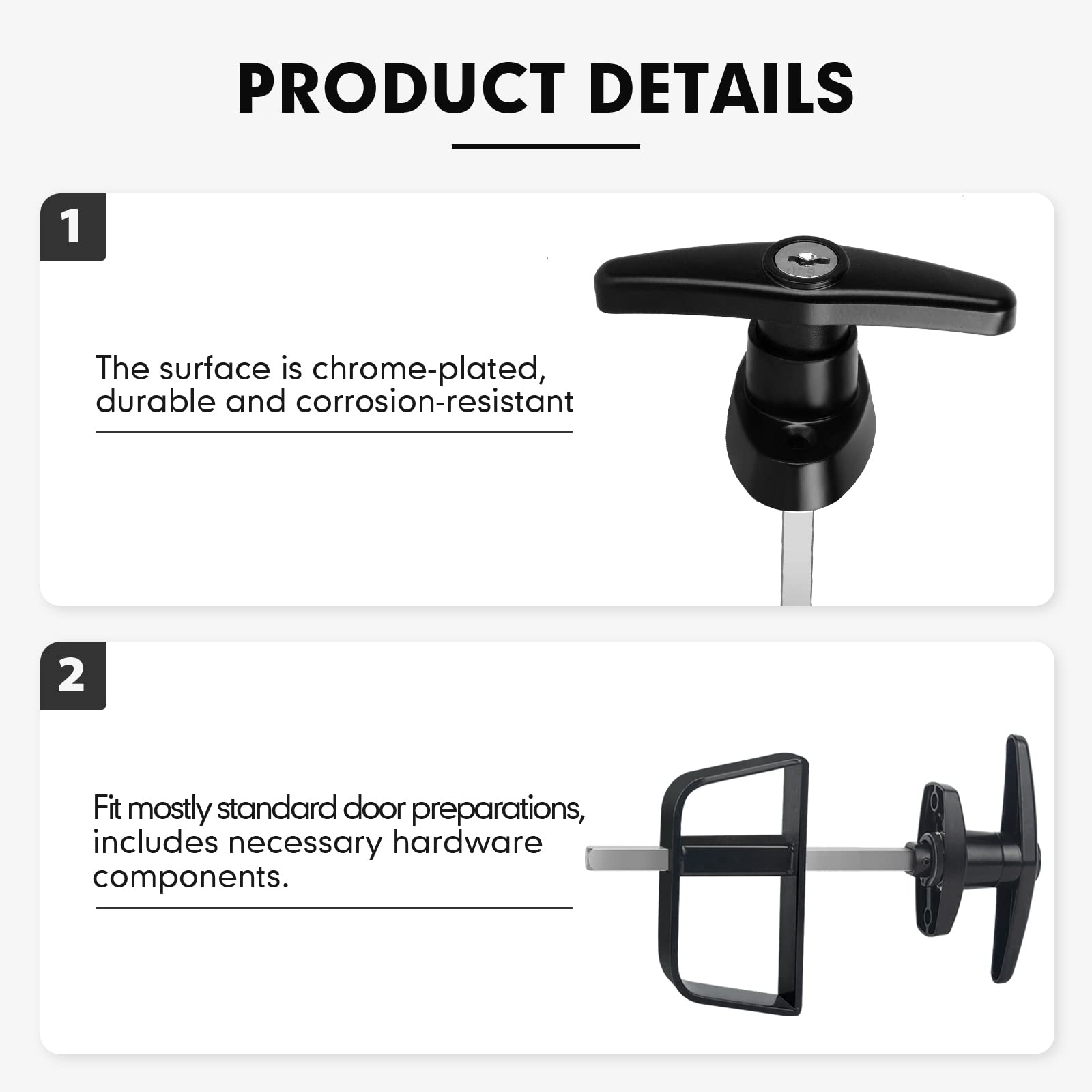Shed Door Latch T-Handle Lock Kit with 5 Keys,BTEOBFY 5-1/2" Stem Storage Barn Shed Door Hardware Lock Set for Playhouses, Chicken Coops,Camper (Black)