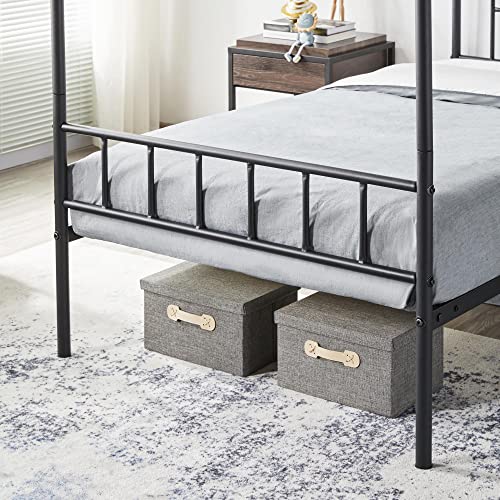 Yaheetech Metal Canopy Platform Bed Frame Four-Poster Canopied Bed Mattress Foundation with Headboard and Footboard Sturdy Slatted Structure No Box Spring Needed Easy Assembly Twin Black