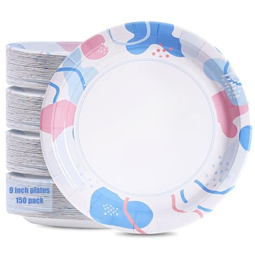 Tyzarglef 150 Count Paper Plates 9 inch Bulk Printed Disposable Dinner Plates Heavy Duty Soak-proof for Everyday Use and All Occasions