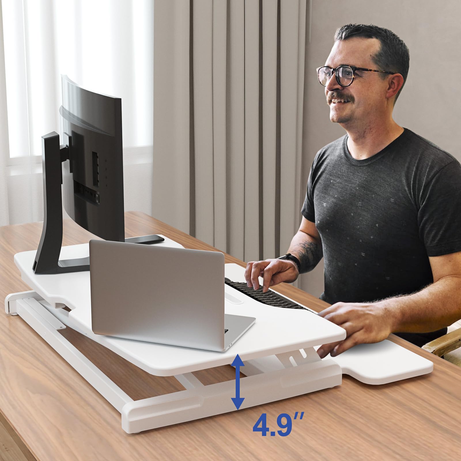 JYLH JOYSEEKER Standing Desk Converter 30 Inches Sit Stand Desk Riser, Height Adjustable Sit Stand Desktop Riser Workstation for Home Office with Keyboard Tray for Laptop, White