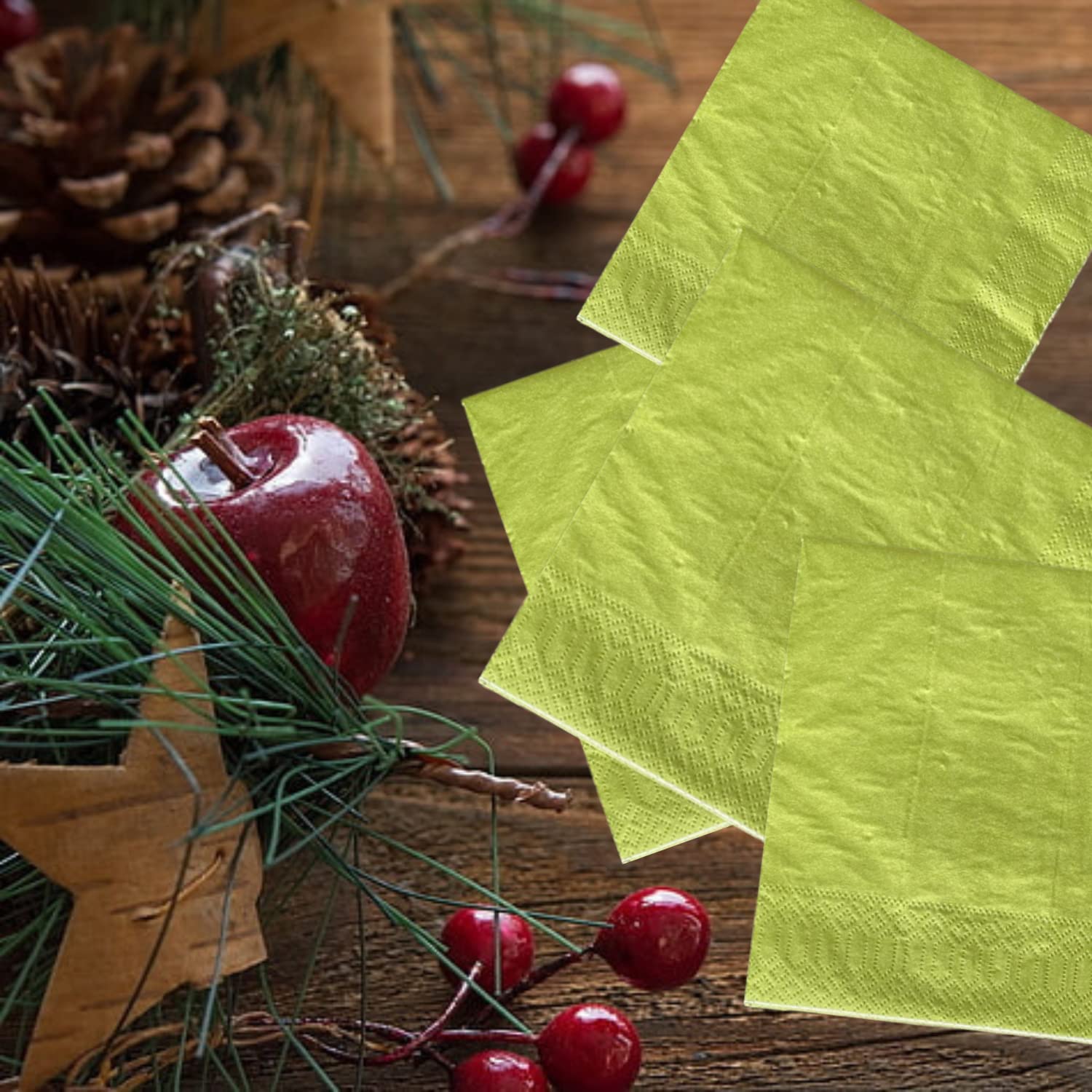 Green Beverage Paper Napkins for Holidays Party Decorations, Disposable Luncheon Napkins serve 24, Made in USA, | 24 ct | 2 ply | 6.5"x6.5" size folded