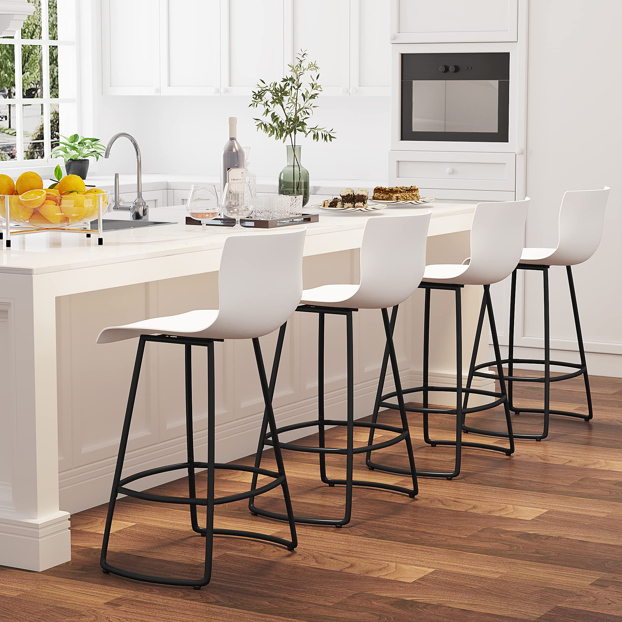 POINTANT Bar Stools Set of 4 Bar Stools Counter Height Bar Stools Modern Swivel Bar Stools Bar Chairs with Back Plastic 24" Metal Bar Stools Counter Height,White