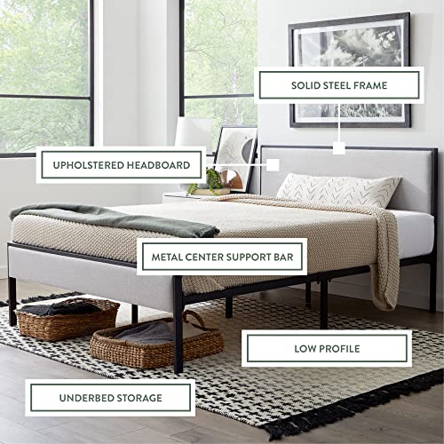 Edenbrook Hudson Full Platform Bed Frame with Headboard-Underbed Storage-Full Bed Frame No Box Spring Needed-Metal/Upholstery