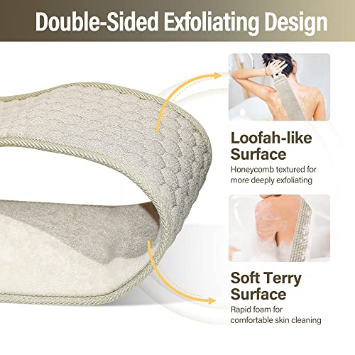 Suntee Exfoliating Back Scrubber for Shower, 3 PCS Loofah Back Scrubber with Exfoliating Glove and Sponge Pad Set, Long Deep Clean Back Washer Bath Shower Scrubber for Men and Women (36.5 * 4.5 inch)