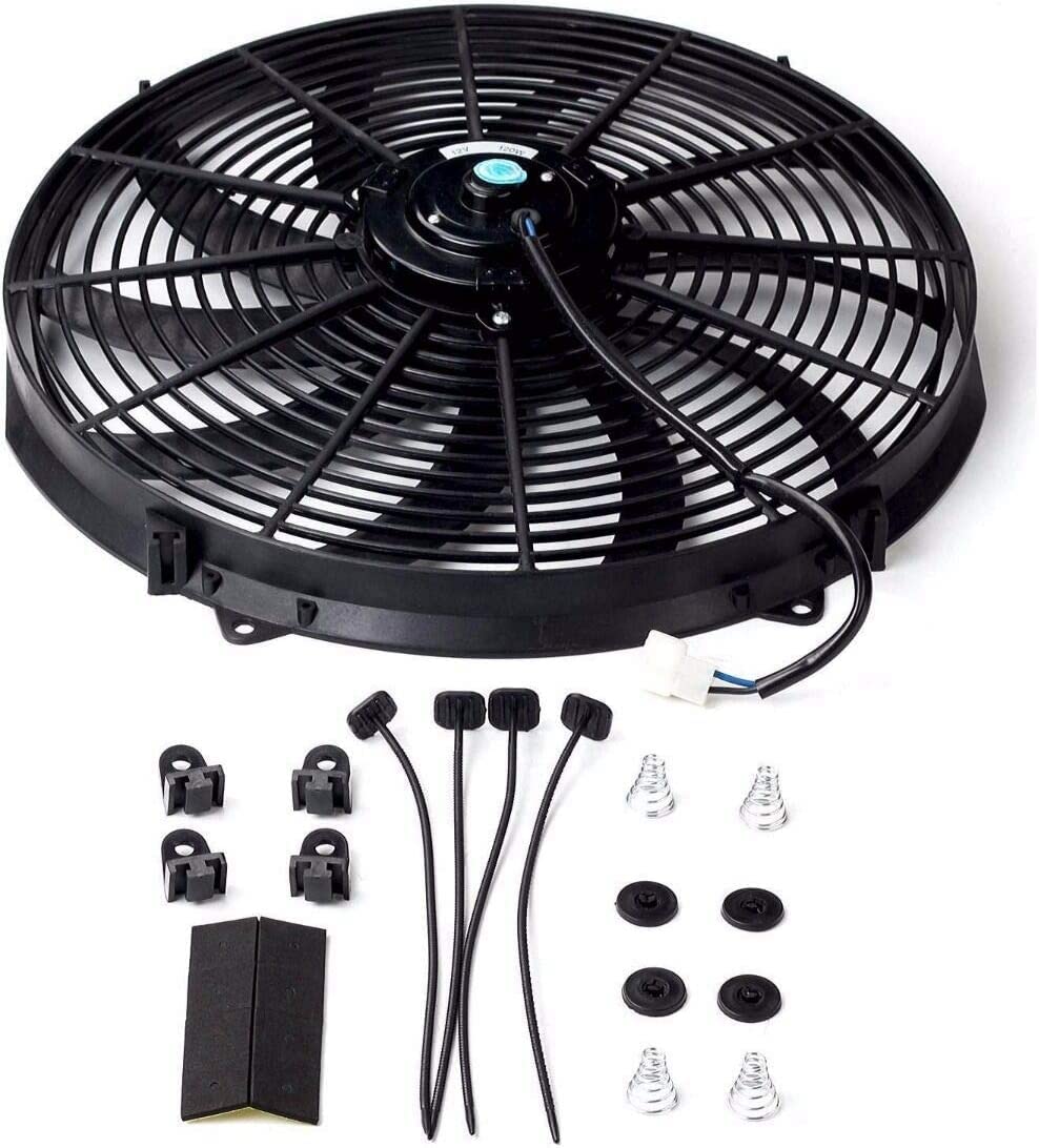 16 inch Electric Radiator Fan, 3000 CFM 10 Blades Electric Fan Automotive Black with Thermostat Wiring Switch Relay Kit