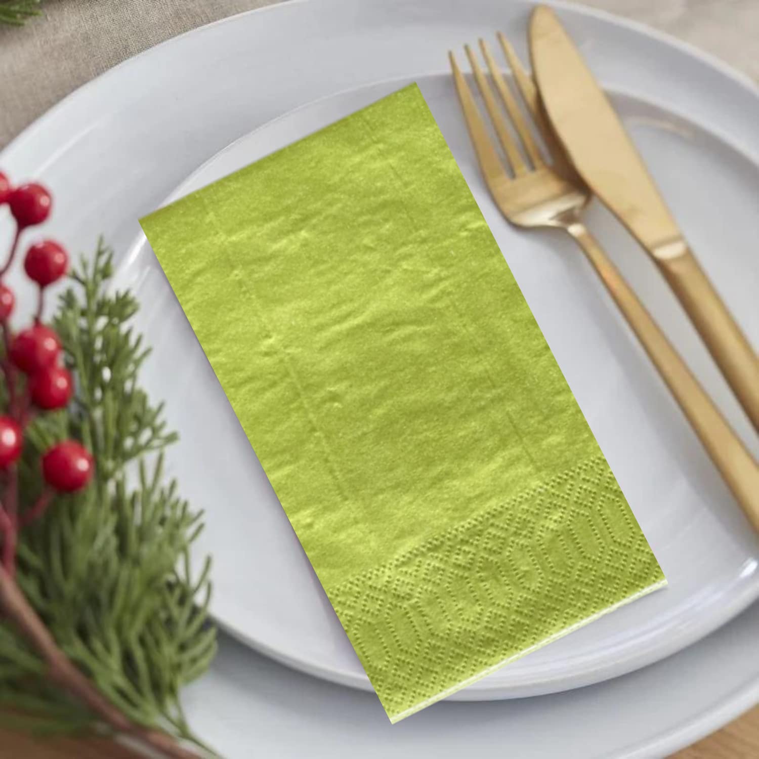 Green Beverage Paper Napkins for Holidays Party Decorations, Disposable Luncheon Napkins serve 24, Made in USA, | 24 ct | 2 ply | 6.5"x6.5" size folded